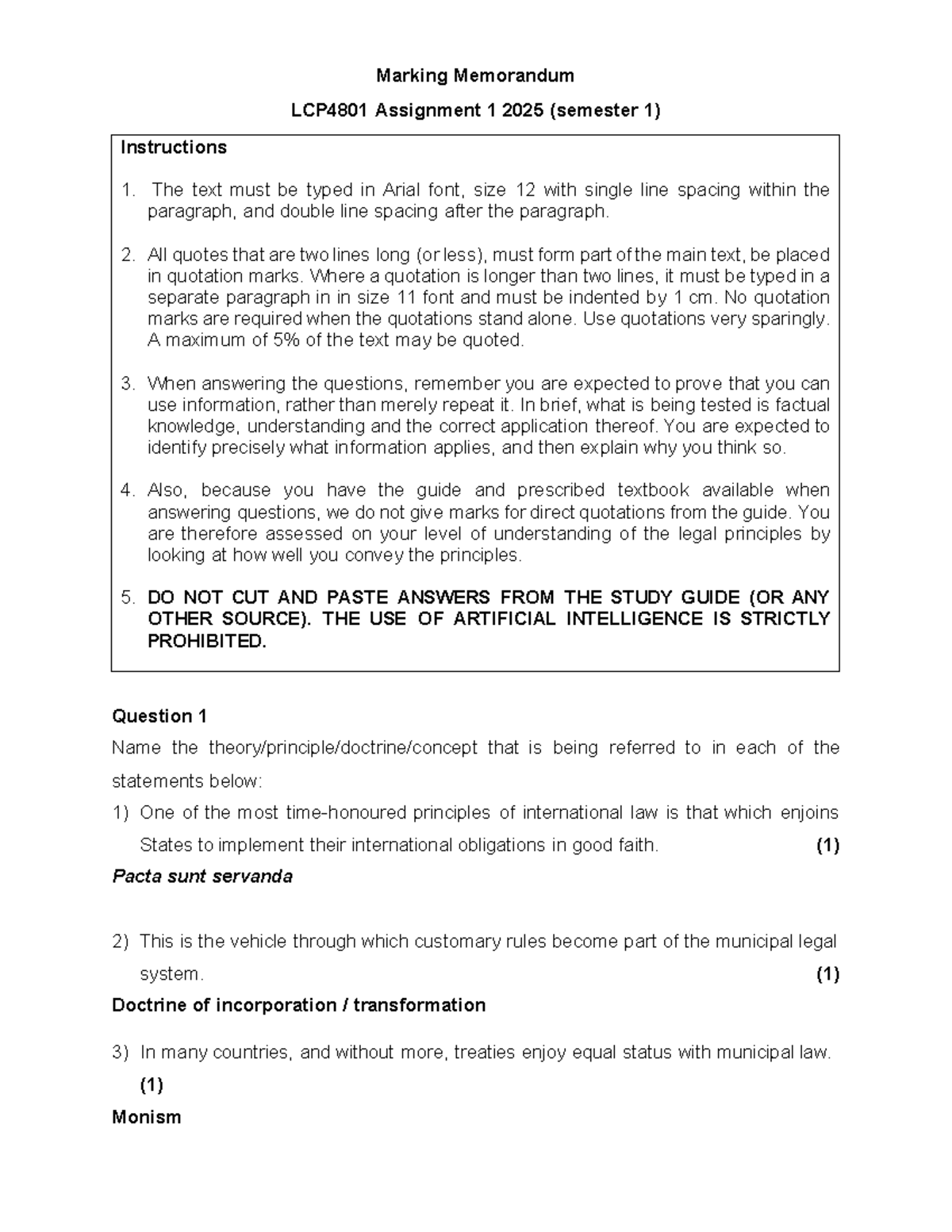 LCP4801 Assignment 2 Marking Memo 2025 (Semester 1) - Studocu