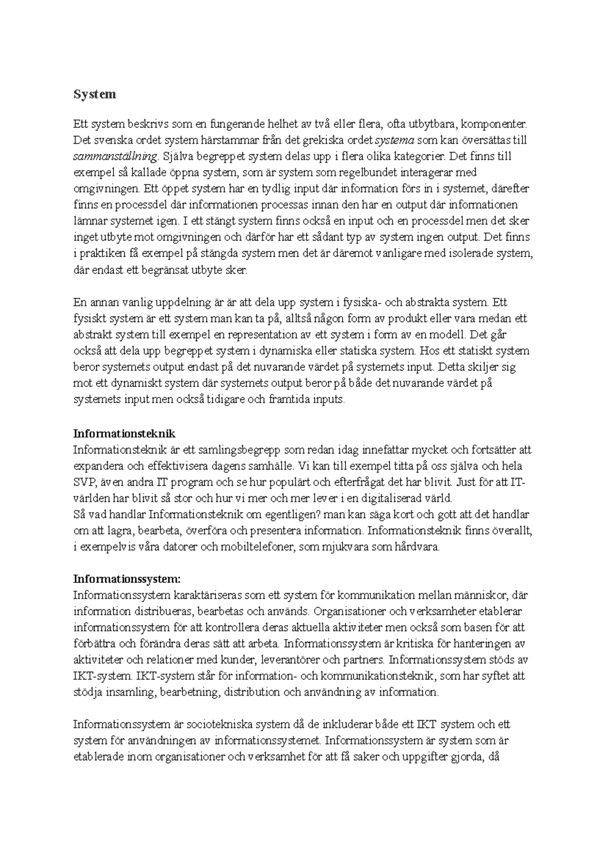 Systembegrepp och Informationsteknik: En Översikt av IT-system - Studocu