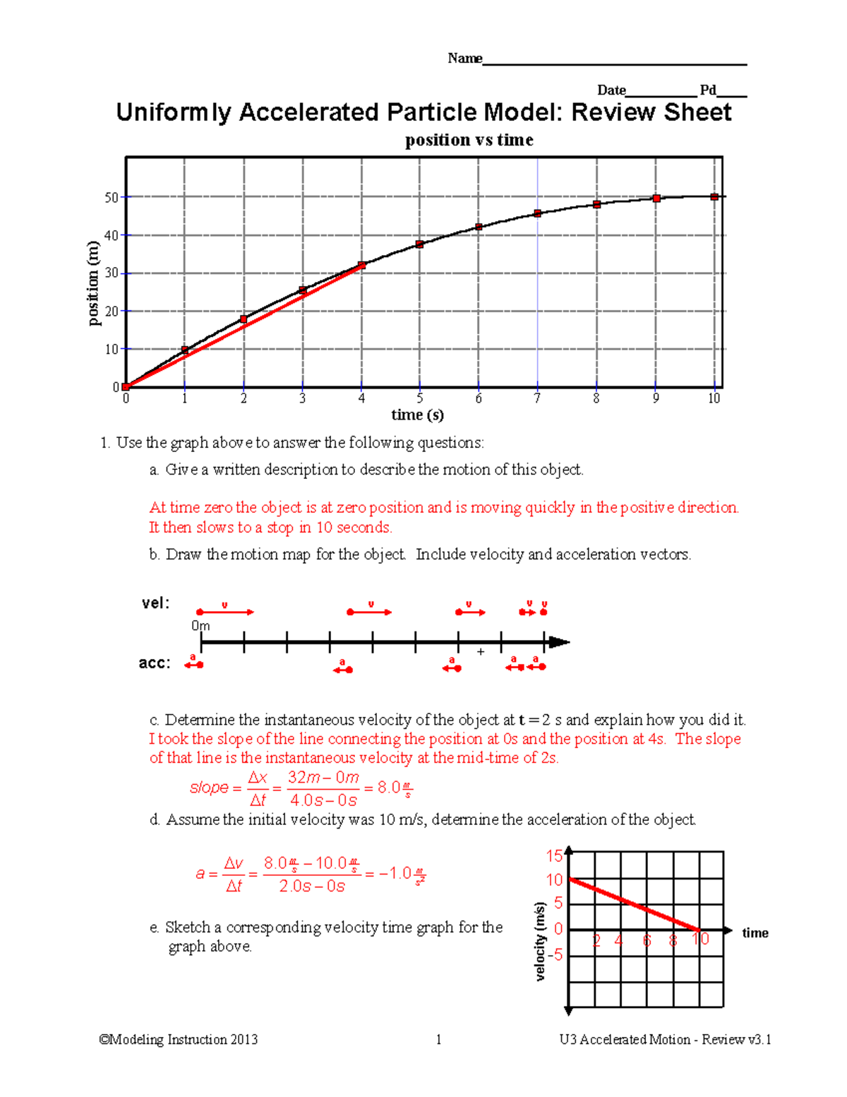 U3 Physics Exam Review Key: Uniformly Accelerated Particle Model - Studocu