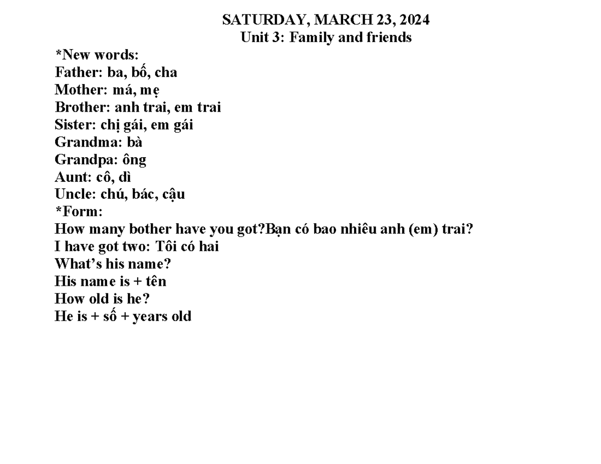 Unit 3 Family and friends (Lesson 1) - Anh Văn Cơ Bản 1 - SATURDAY ...