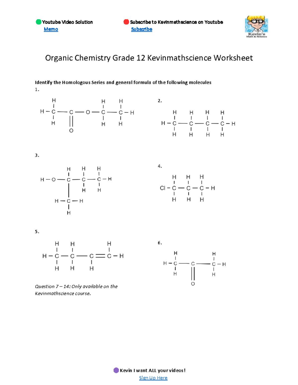 Kevinmathscience Grade 12 Organic Chemistry Worksheet and Answers - Studocu