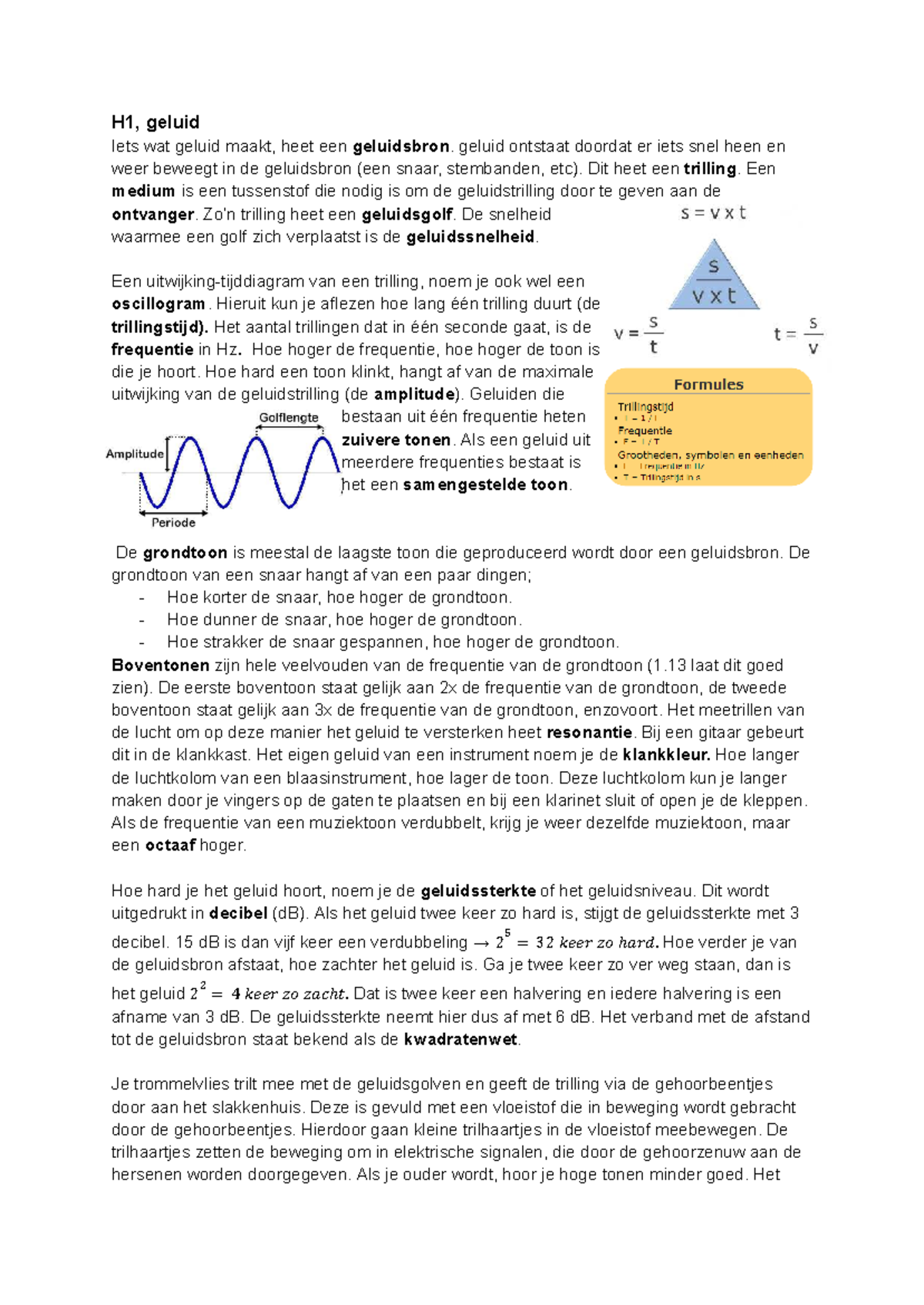 H1, Geluid: Trillingen, Frequenties en Geluidssterkte - Studeersnel