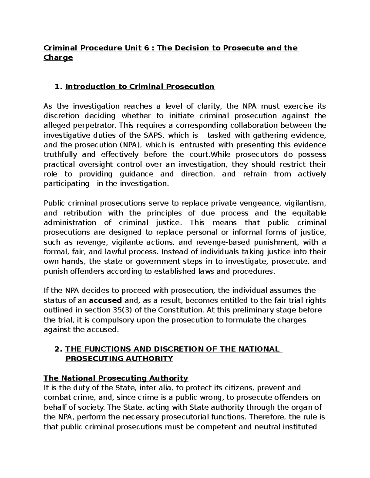 Criminal Procedure Unit 6: Prosecution Decisions and Charge Formulation ...