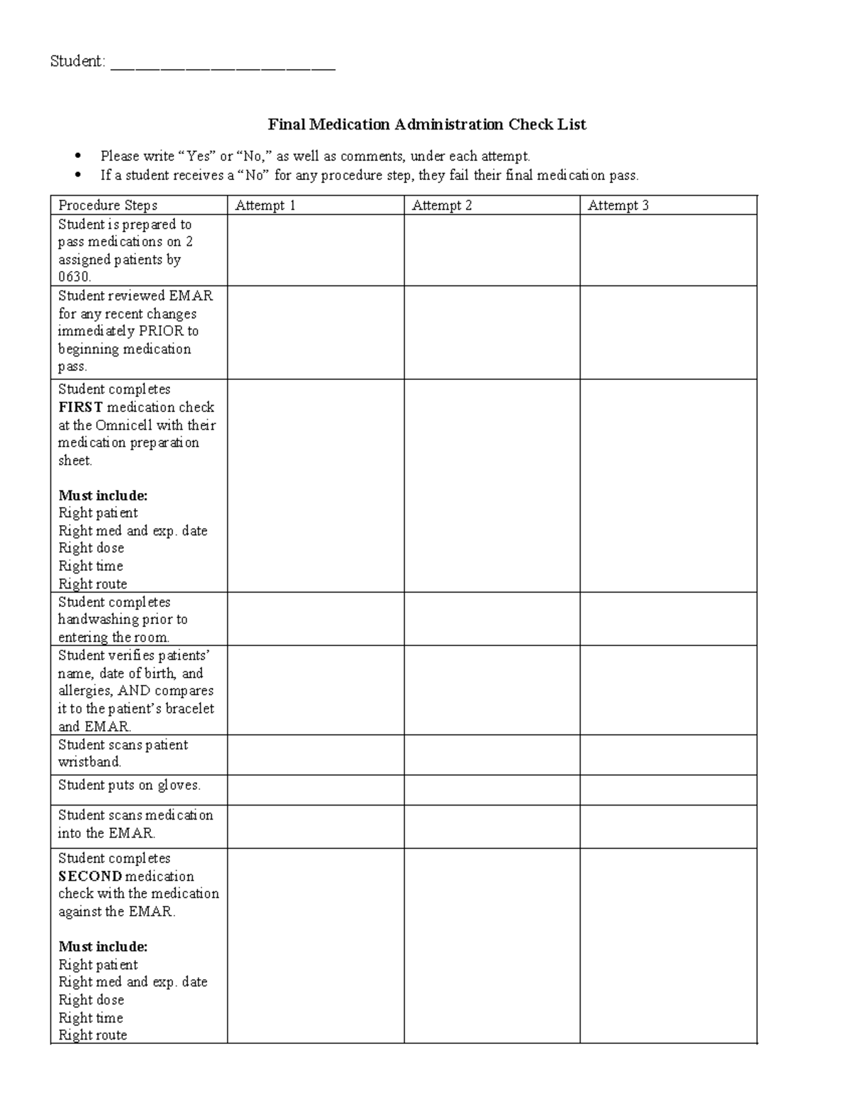 Final Medication Administration Check List - Student ...