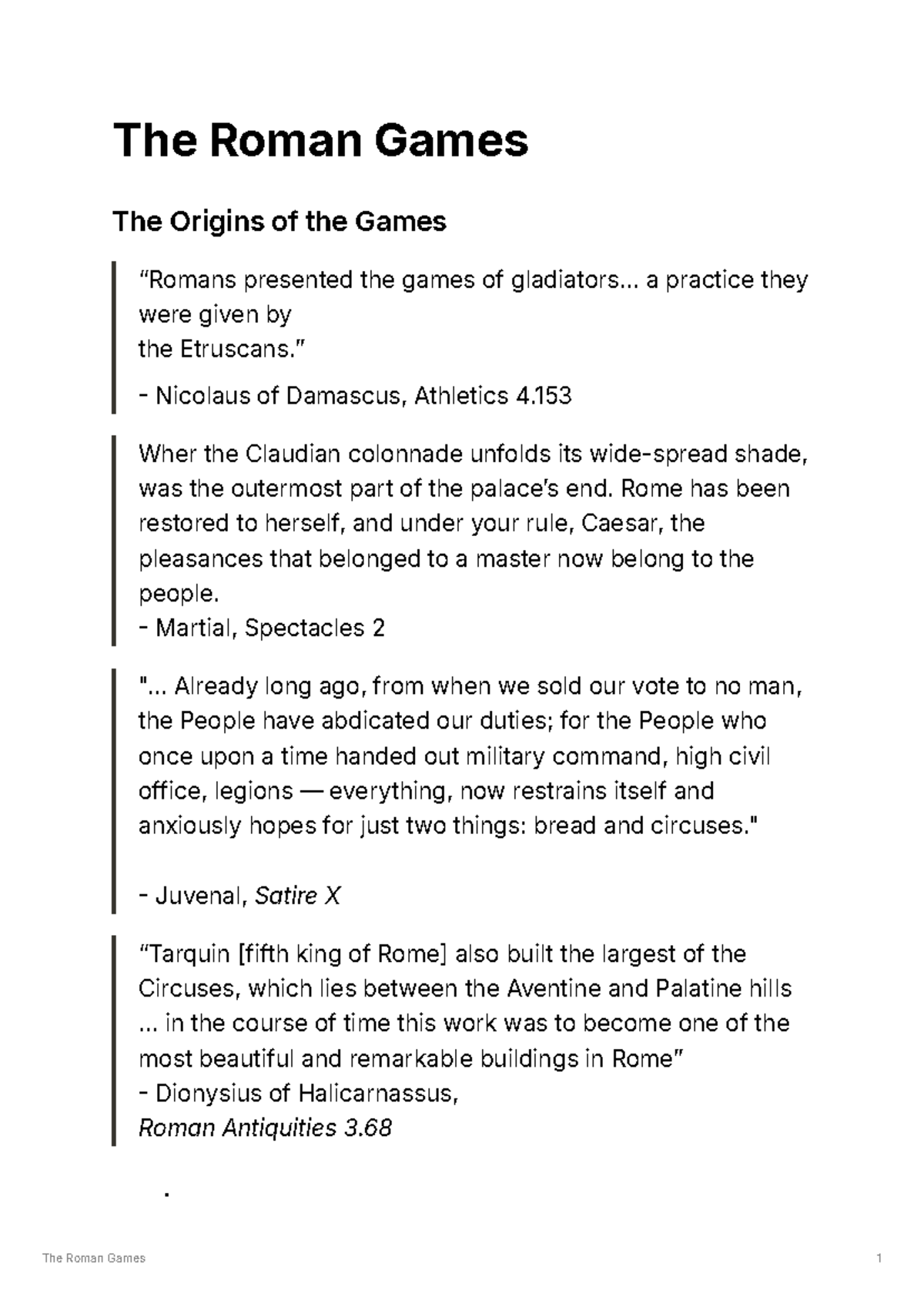 Roman Games Source Compilation: Gladiators, Charioteers, and Spectacles ...