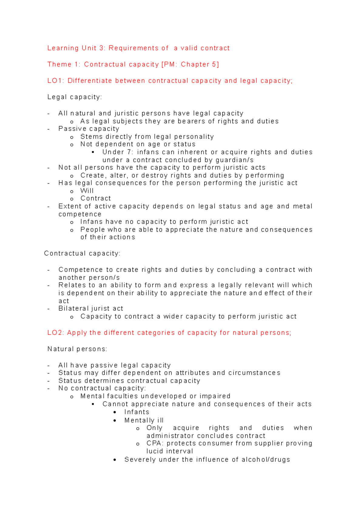 Learning Unit 3, 4, 6-11: Contractual Capacity and Legal Principles ...