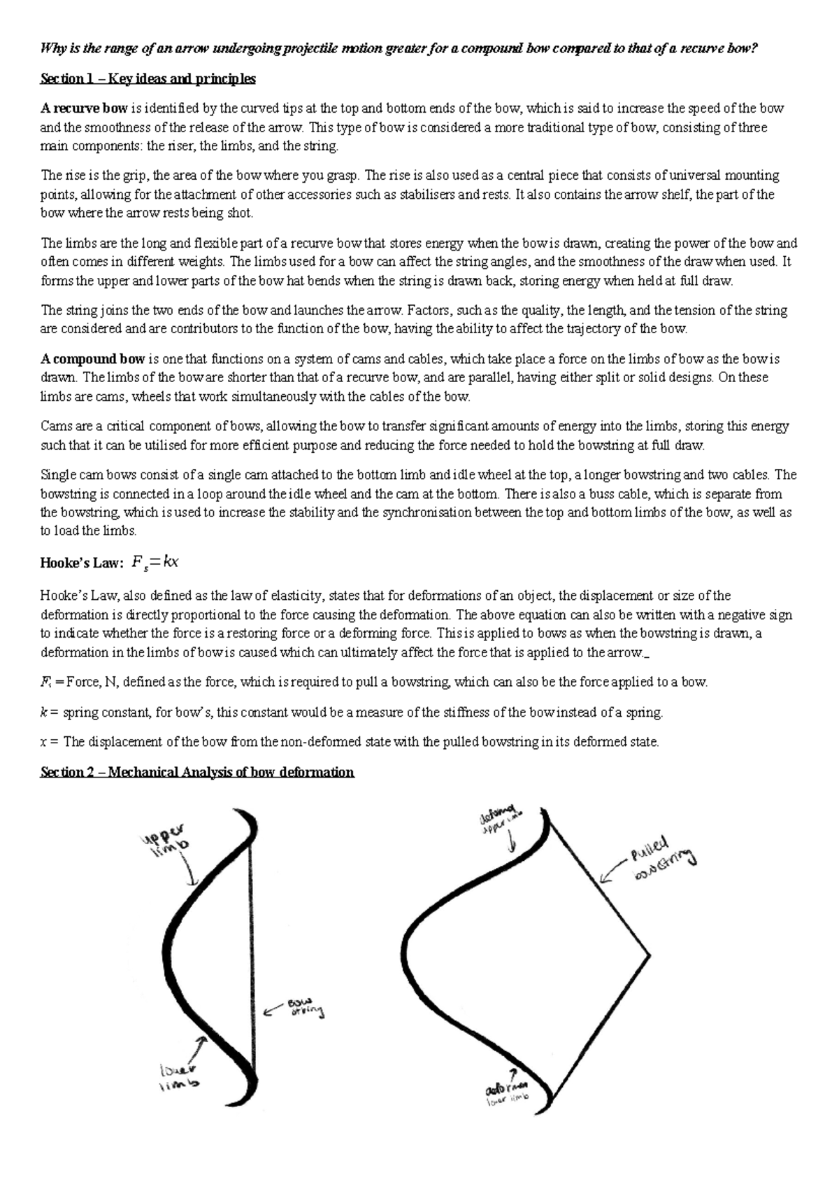 Yr12 Physics Depth Study: Comparing Arrow Range in Bow Types - Studocu