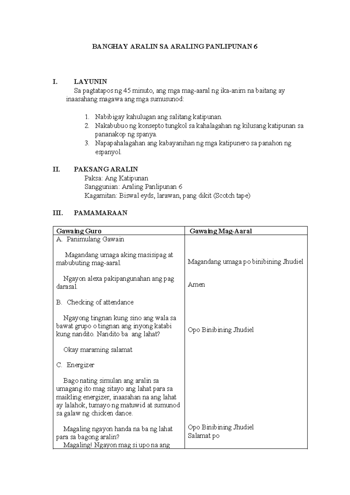 Banghay Aralin SA Araling Panlipunan 6 - BANGHAY ARALIN SA ARALING ...