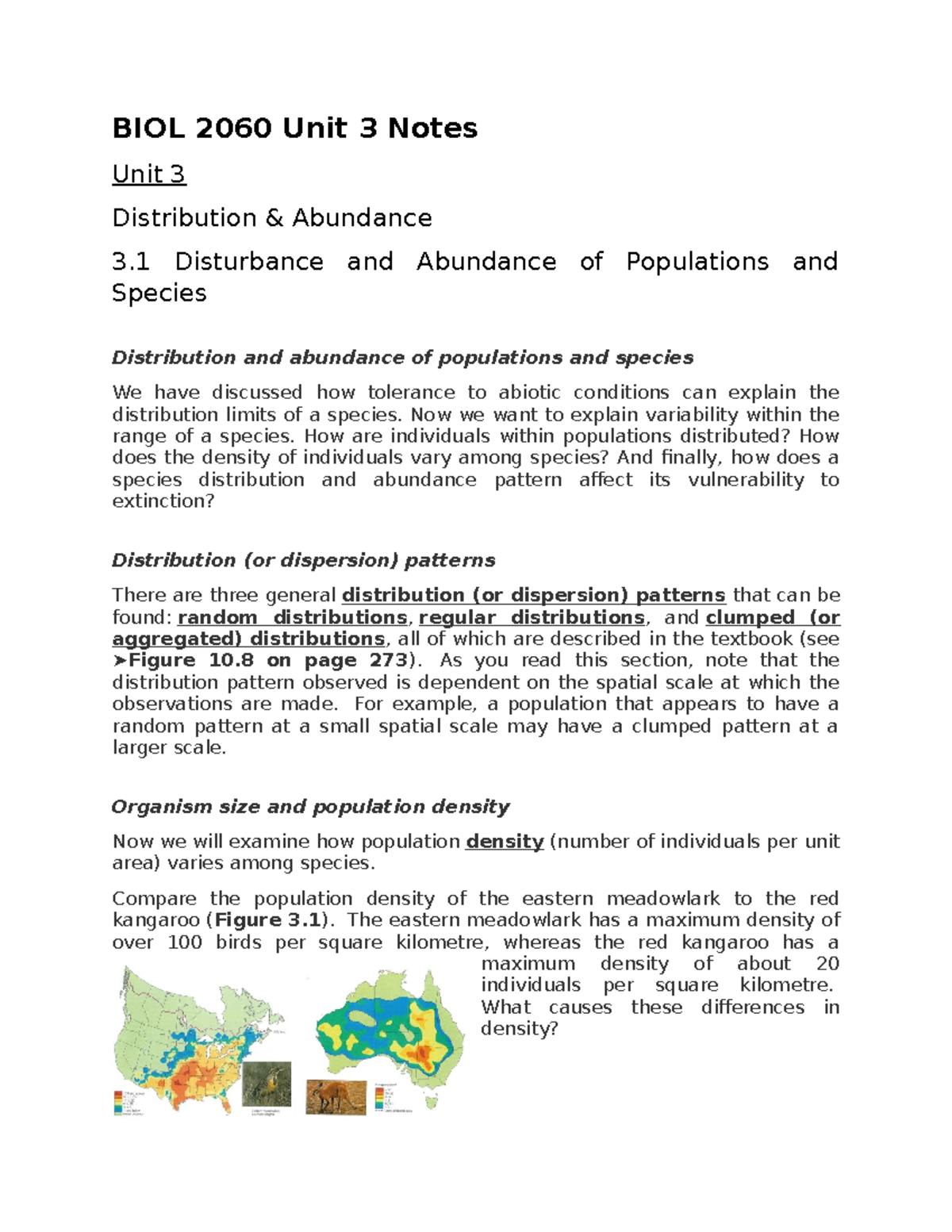 BIOL 2060 Unit 3 Notes - BIOL 2060 Unit 3 Notes Unit 3 Distribution ...