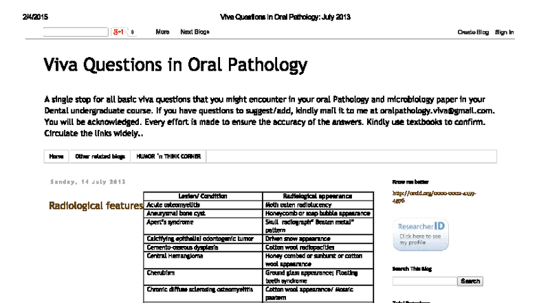 Viva Questions for Oral Pathology (DENT 476737398) - July 2013 - Studocu