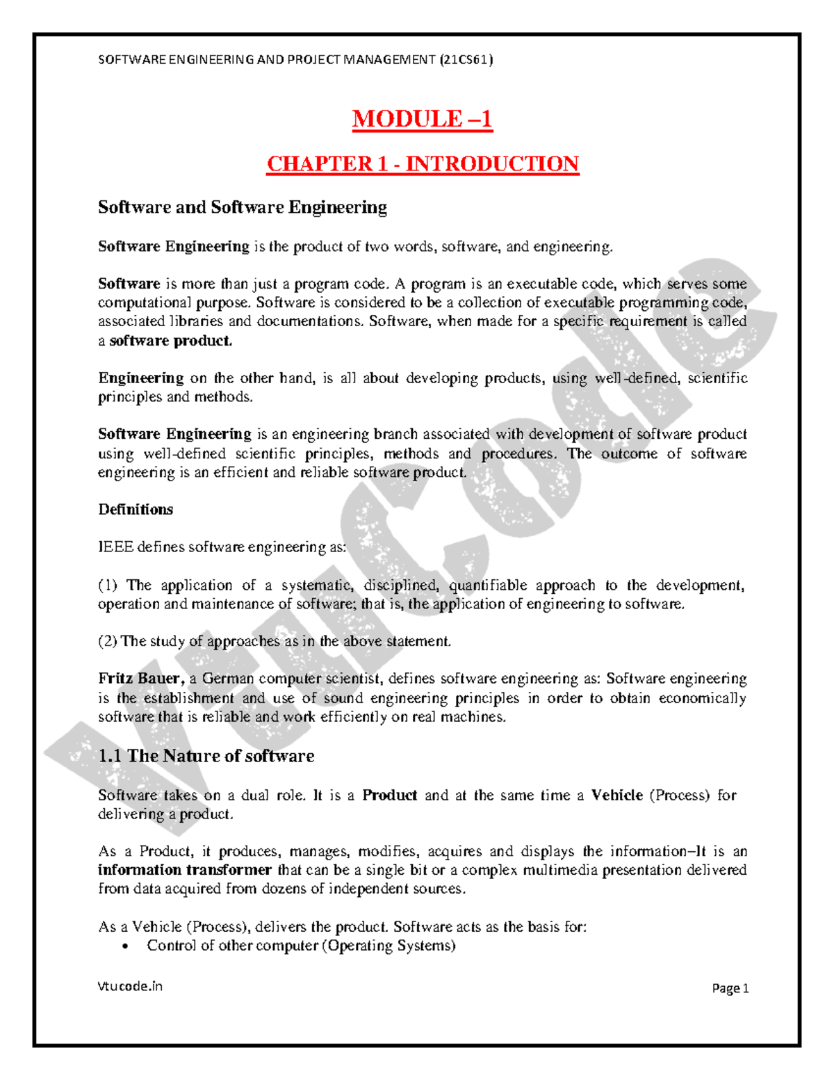 Software engineering and project management (21CS61) module chapter 1 - Studocu