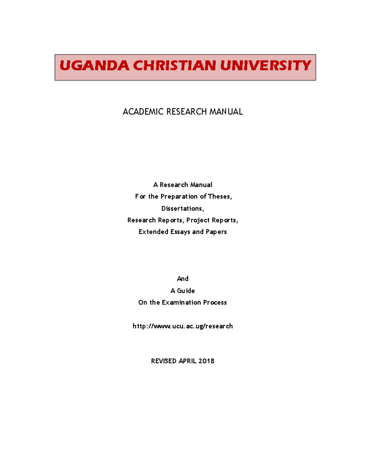 UCU Academic Research Manual: Guidelines for Theses & Dissertations ...