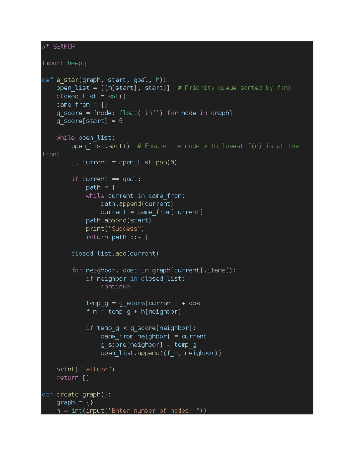 AI Pract: A* Search, DFS, BFS, and Tic Tac Toe Implementation - Studocu