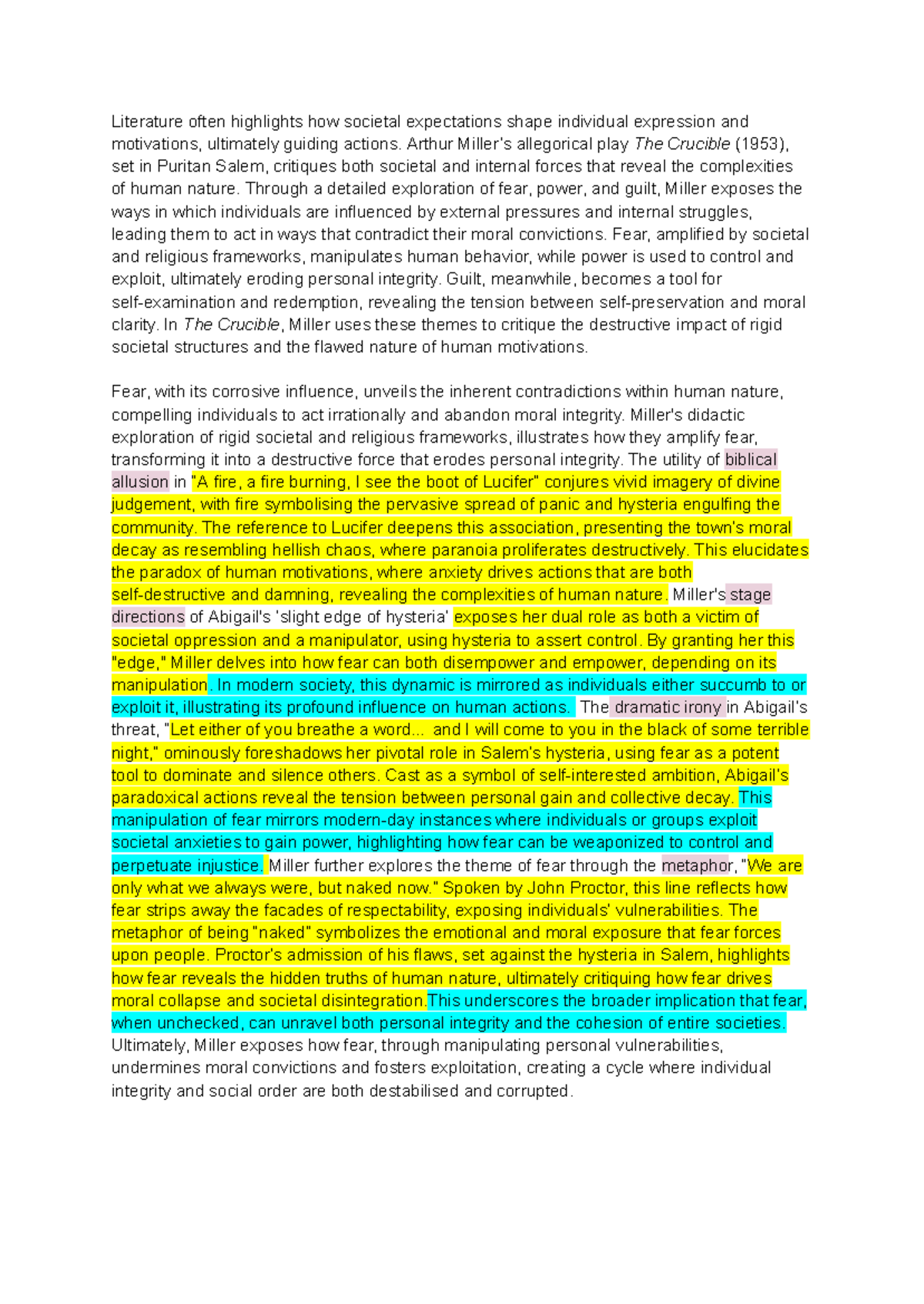 Crucible Essay Analysis: Societal Expectations & Human Nature - Studocu
