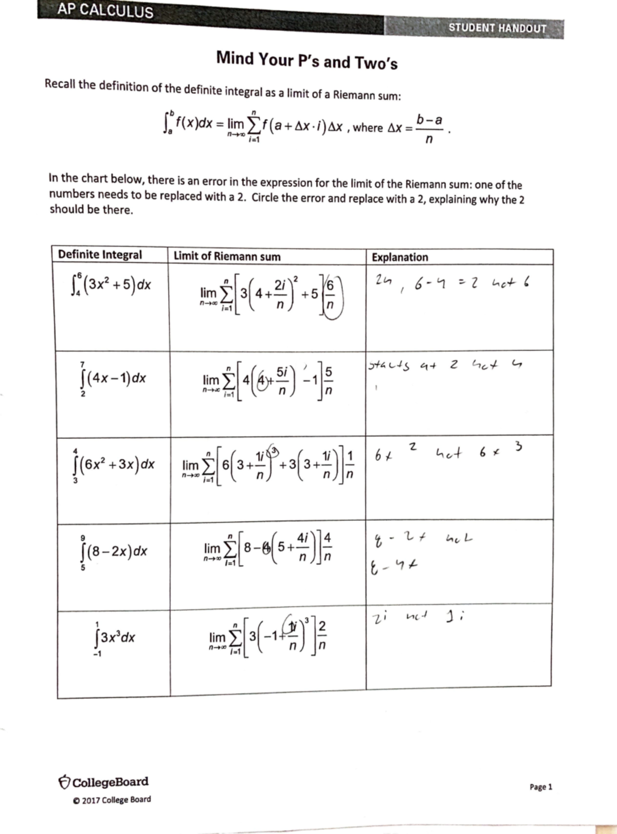Definite Integral Analysis and Riemann Sum Errors - Assignments - Studocu
