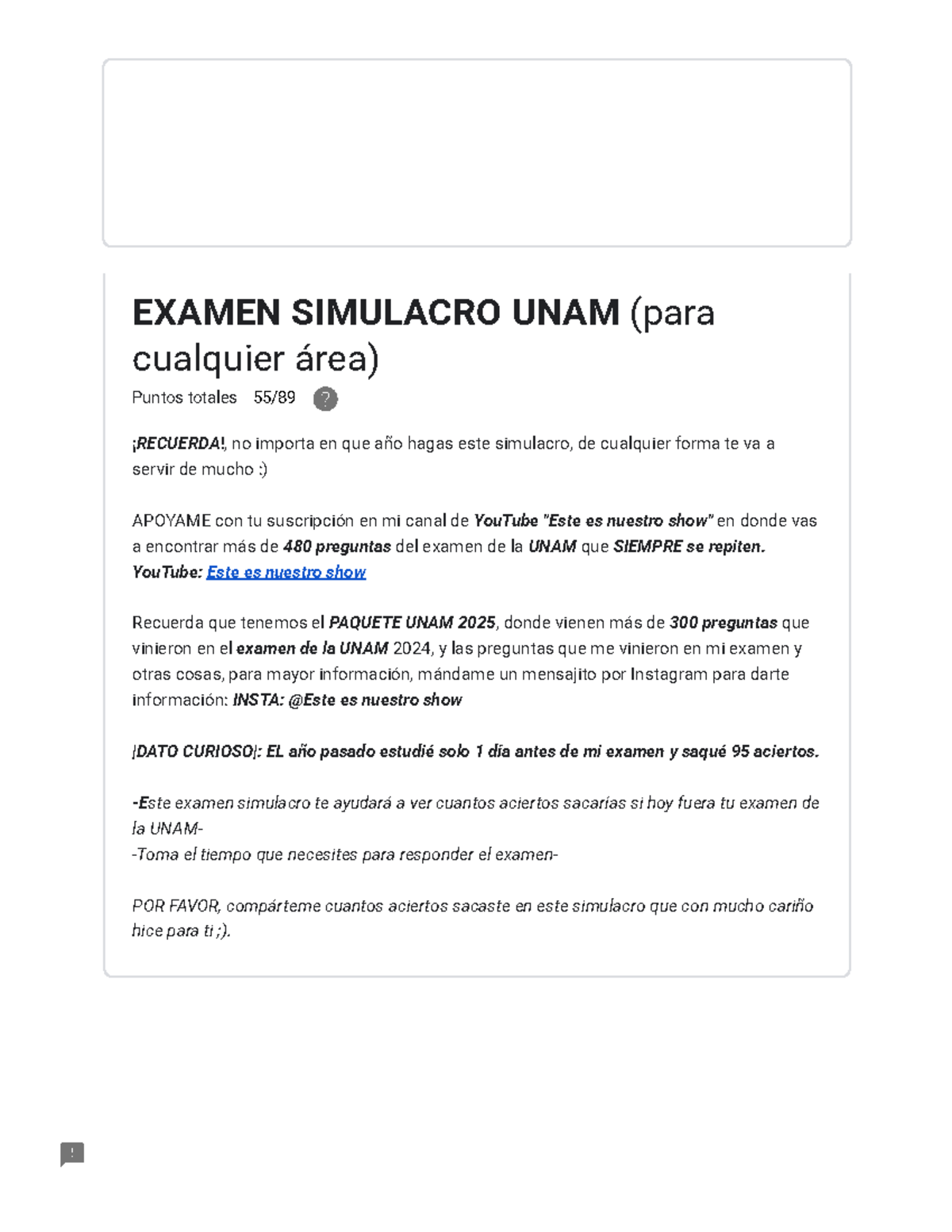 Examen Simulacro UNAM 2025: Preguntas y Respuestas Clave - Studocu