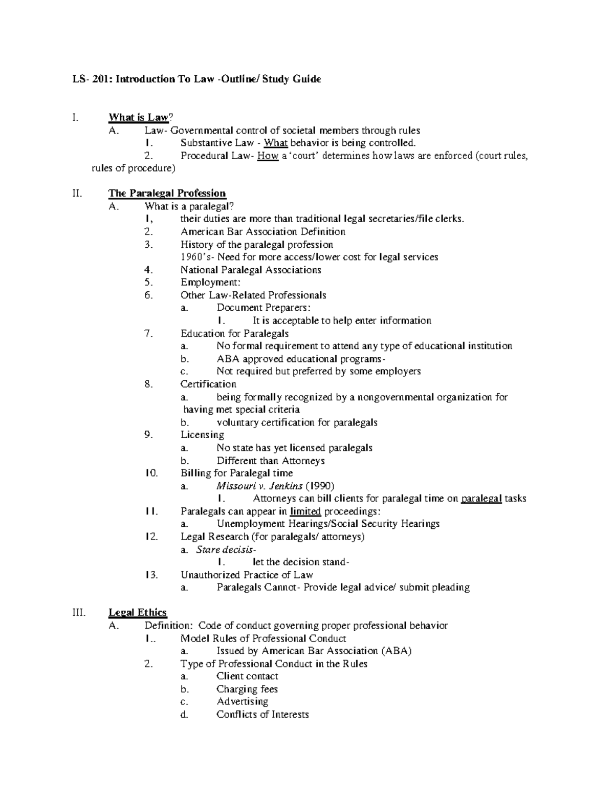 LS-201 Midterm Study Guide: Introduction to Law Concepts and Ethics ...