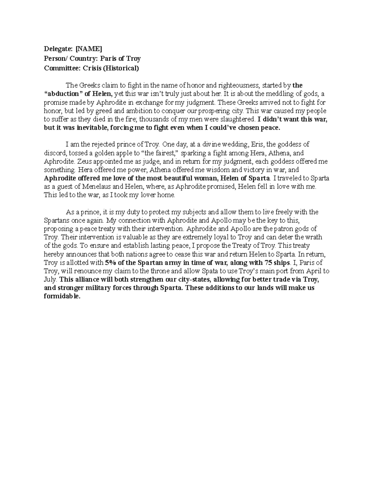 Position Paper Draft: Crisis Committee - Paris of Troy - Studocu