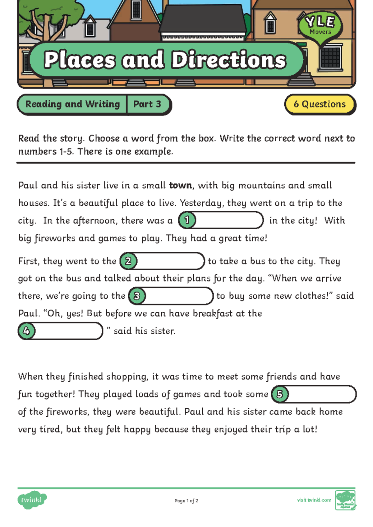 Movers YLE Reading & Writing Part 3: Places & Directions - Studocu