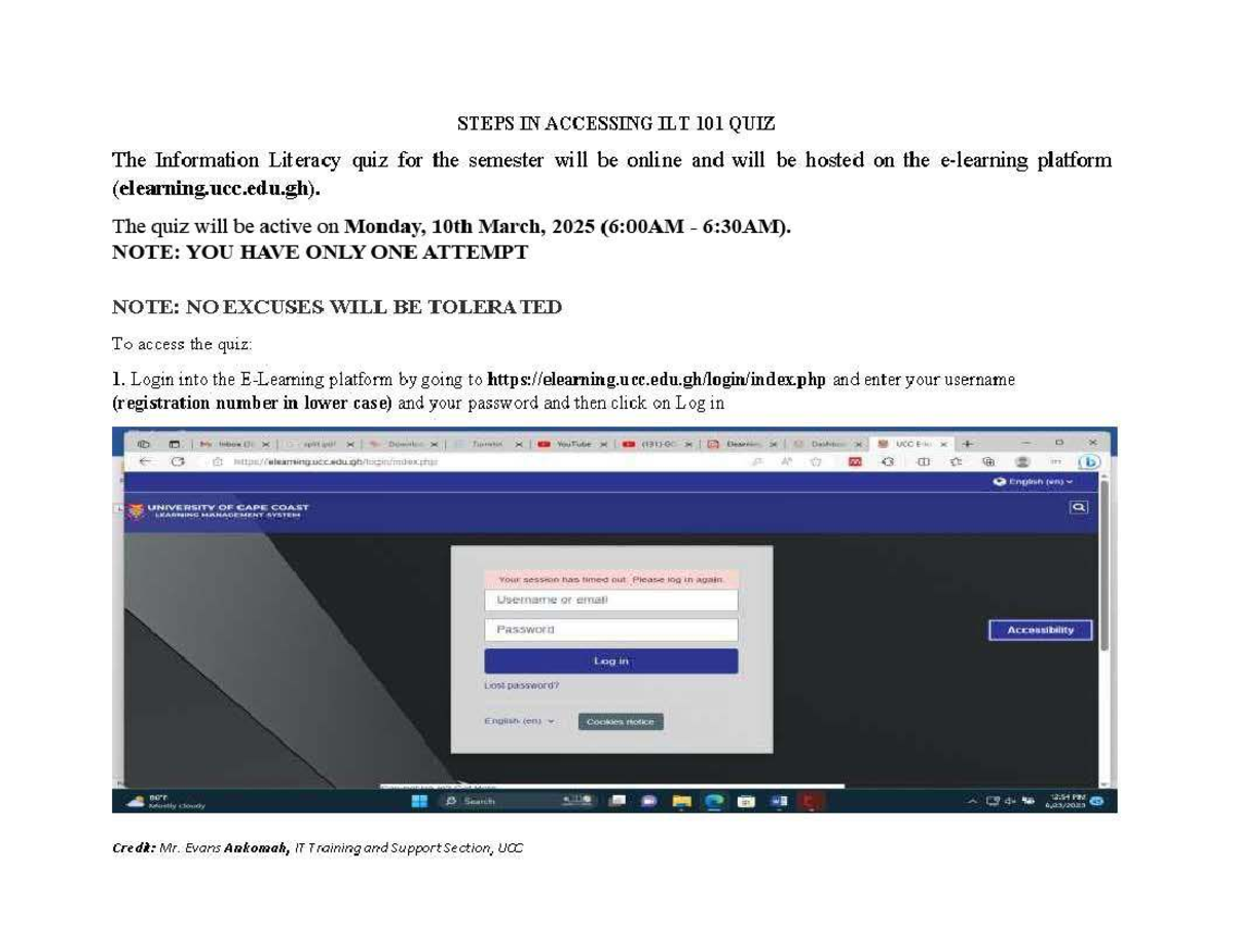 Steps to Access ILT 101 Quiz: Instructions and Submission Guide - Studocu