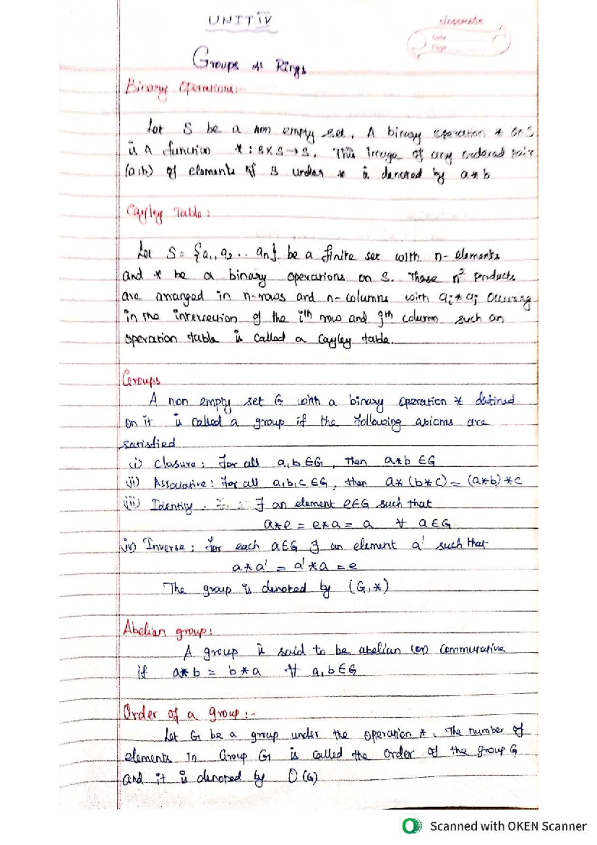 Unit 4: Groups and Binary Operations in Discrete Mathematics (CSE 3) - Studocu