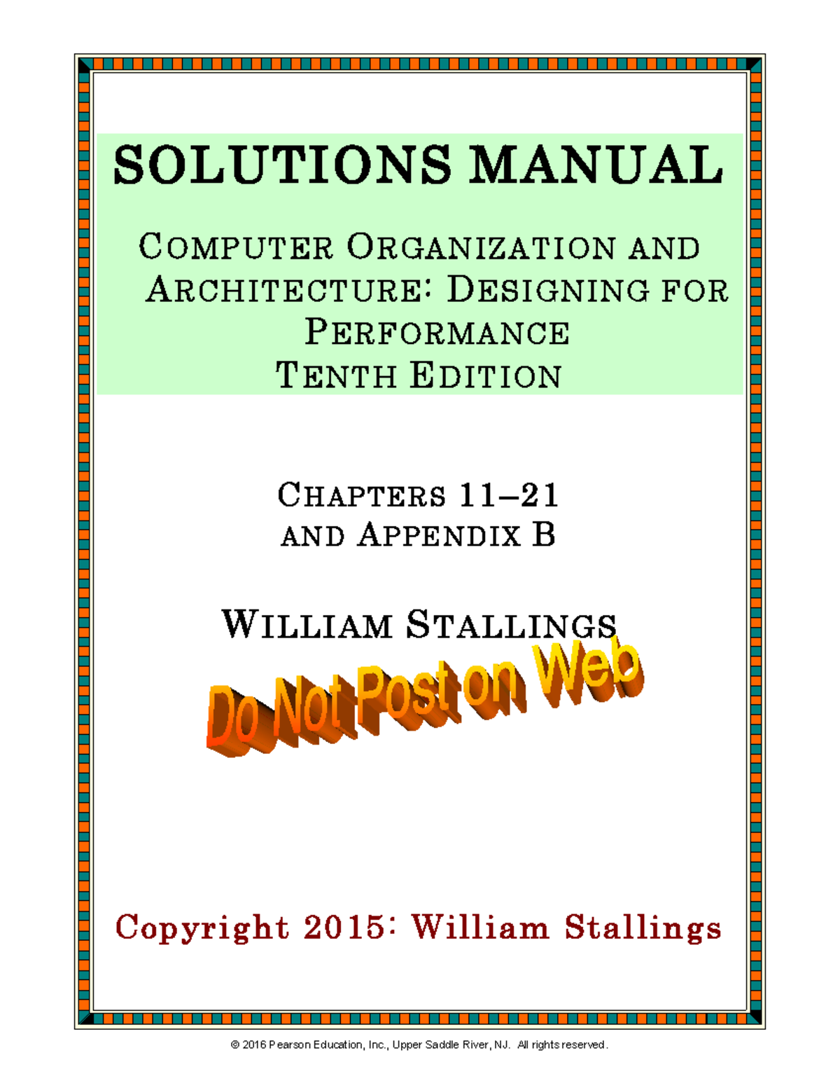 Computer Org & Arch (Stallings 10Ed) Solution Manual: Ch 11-21 - Studocu