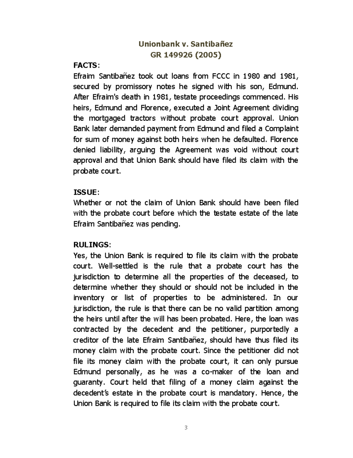 Unionbank v. Santibañez GR 149926 (2005) Case Summary and Rulings - Studocu