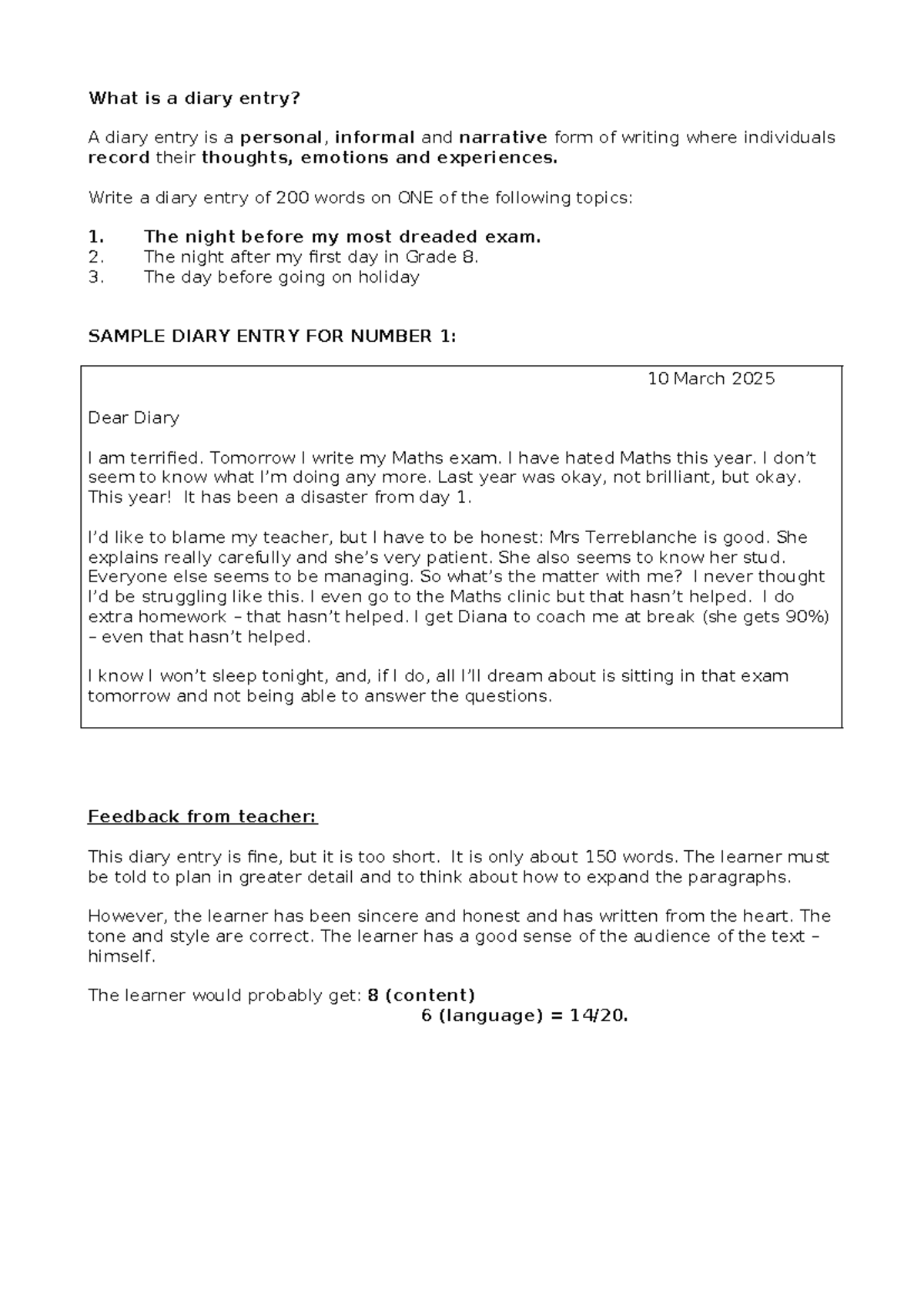 EHL 8 - Diary Entry Writing Tips and Sample - Studocu