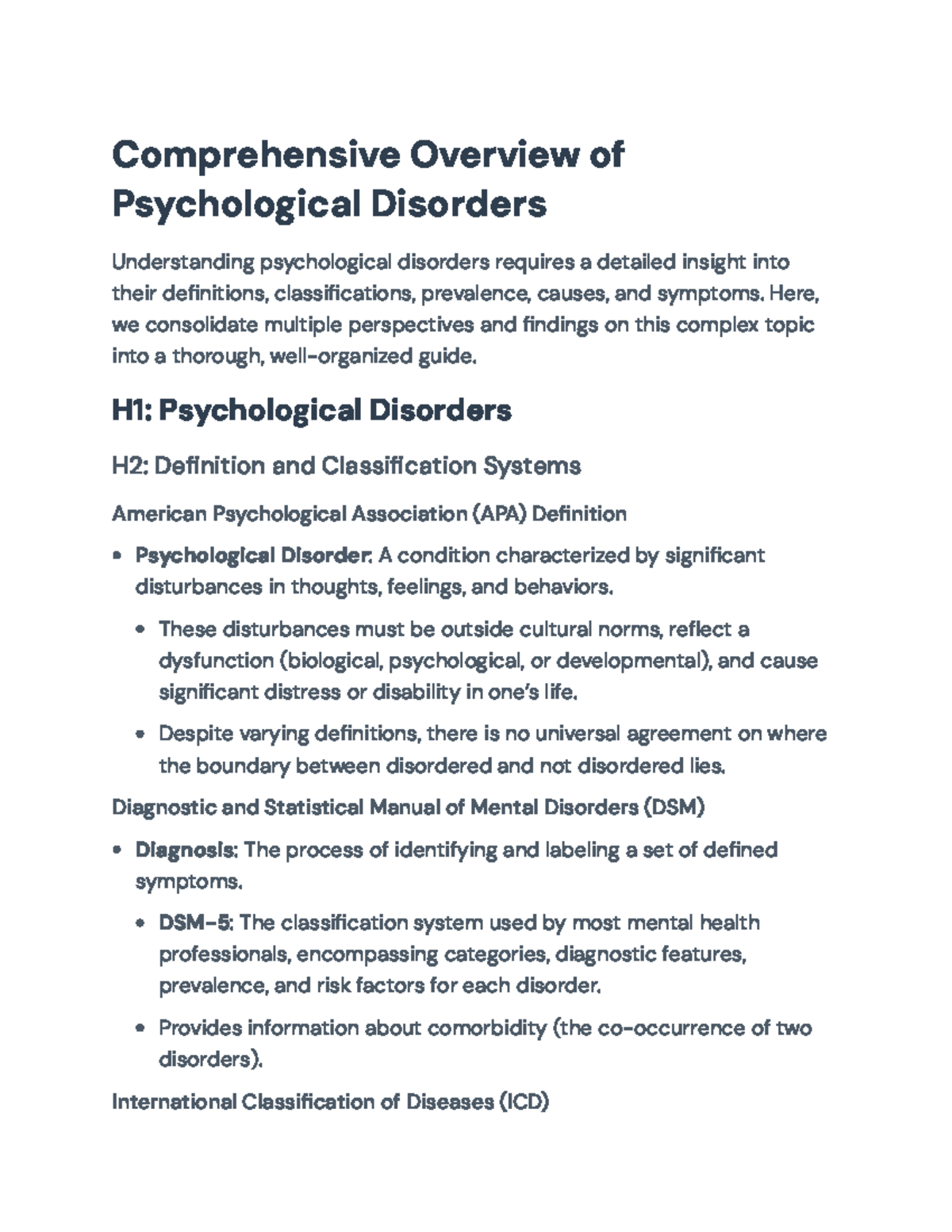 Comprehensive Guide to Psychological Disorders and Their ...