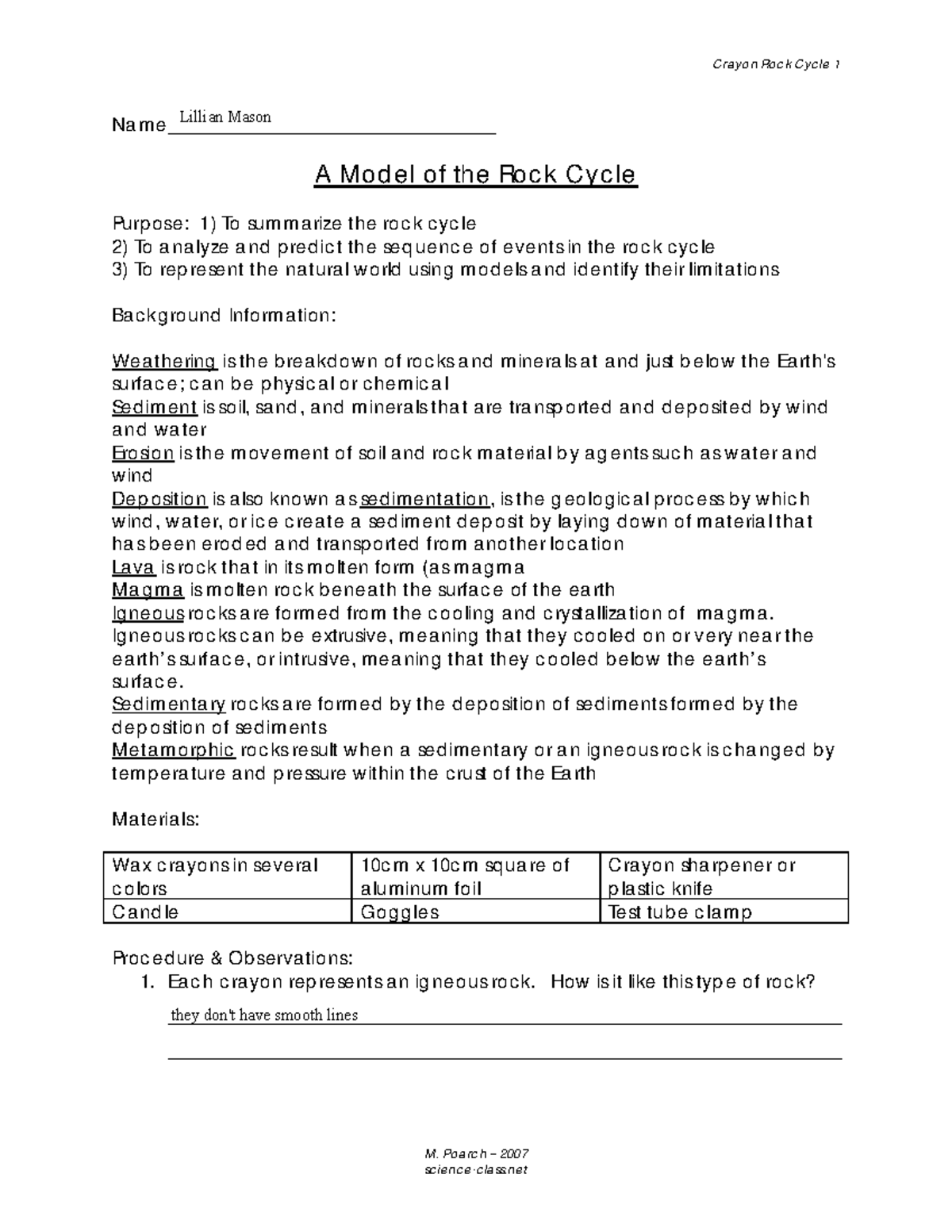 Crayon Rock Cycle Model - Science Class Activity (2007) - Studocu