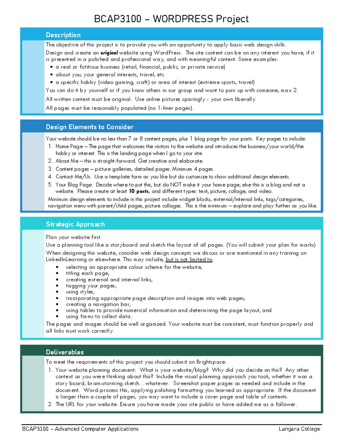 BCAP3100 WordPress Project: Website Design & Development Guide - Studocu