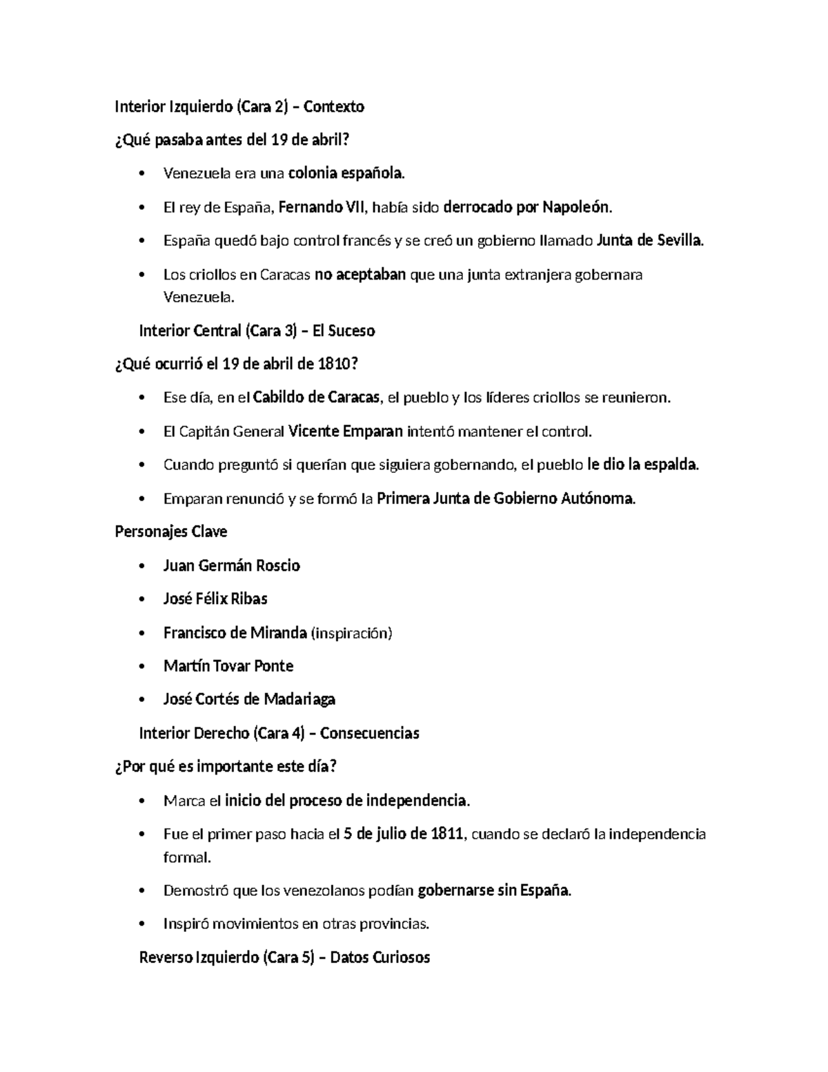 Tríptico Escolar: La Independencia de Venezuela (19 de Abril de 1810 ...