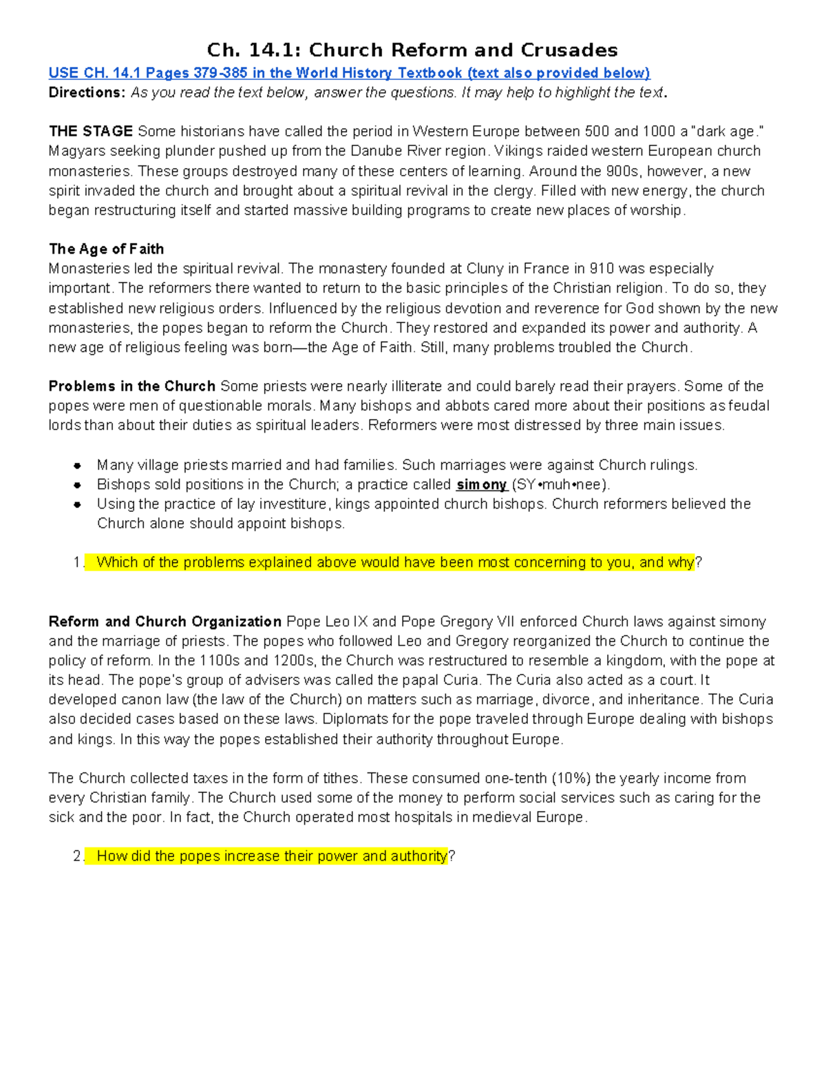 Ch. 14.1: Church Reform and Crusades - Historical Overview and Insights ...