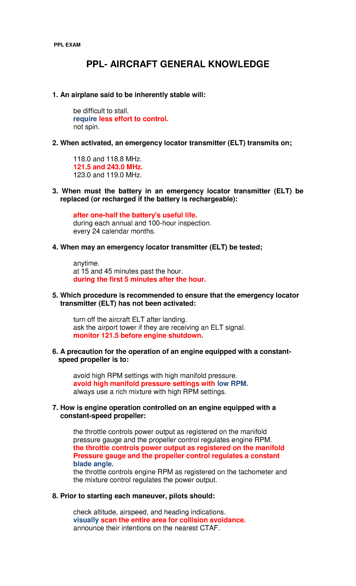 PPL Aircraft General Knowledge Exam Review Notes - Studocu