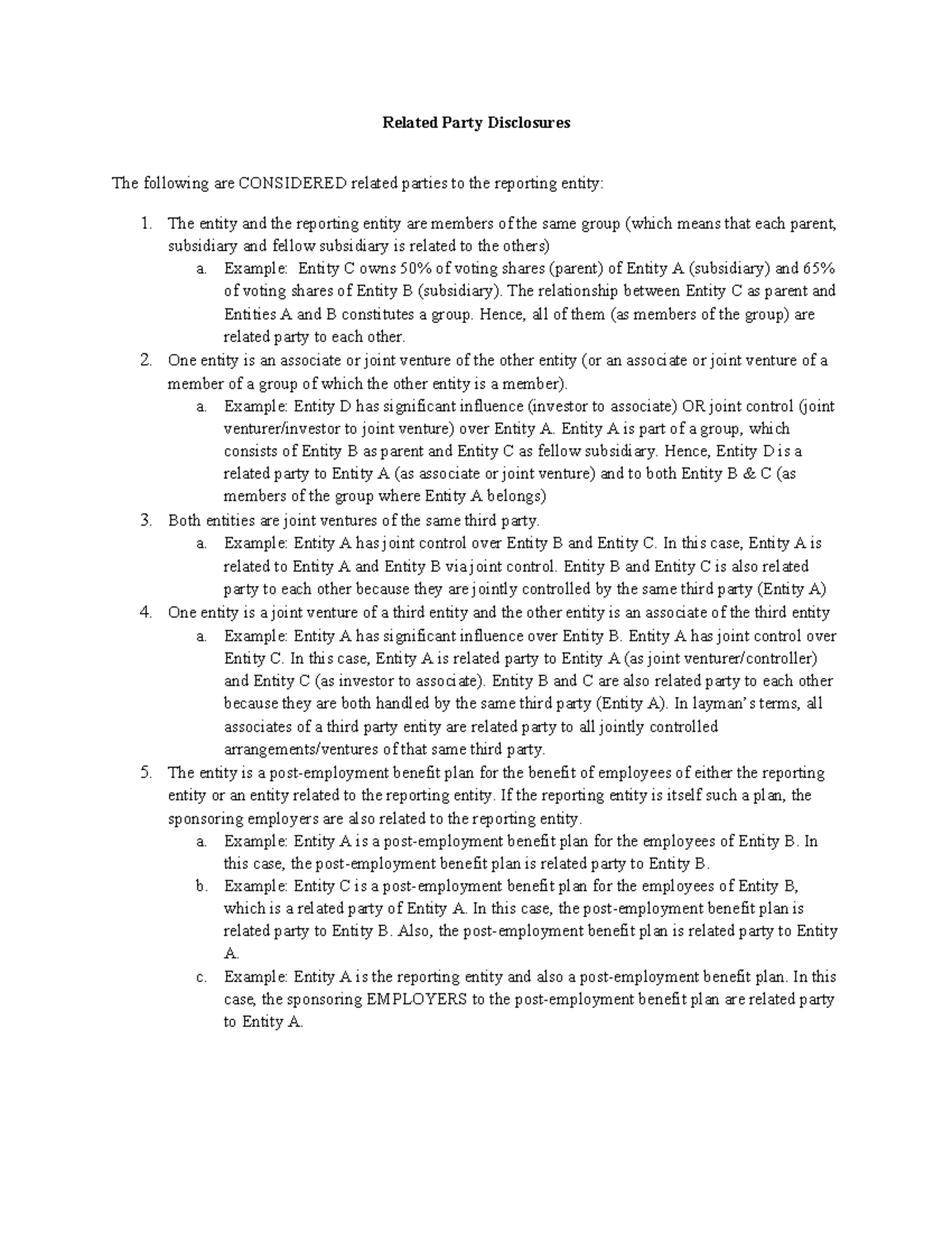 Related Party Disclosures Notes for Financial Reporting Standards - Studocu