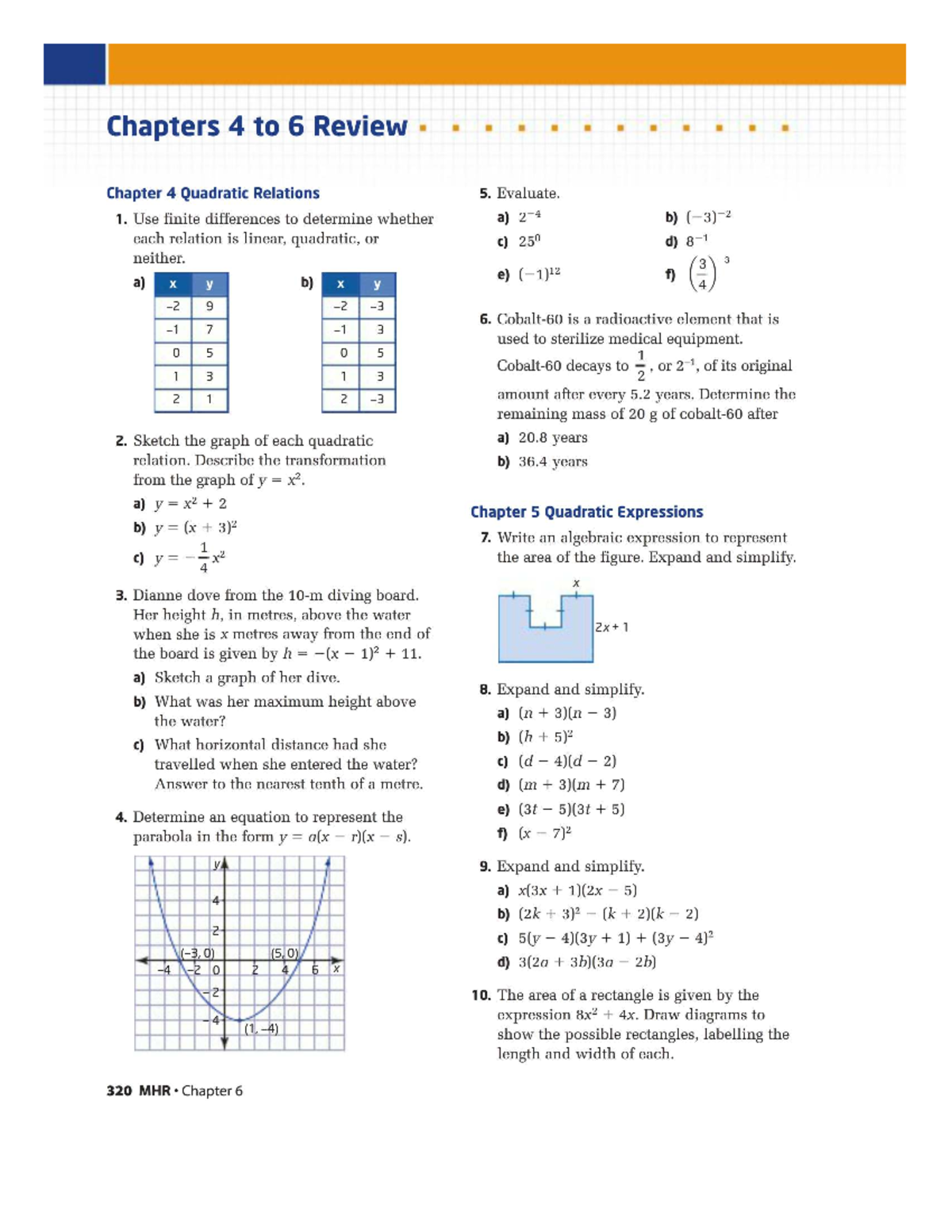 Principles of Mathematics 10: Chapters 4-6 Review & Quadratic Relations ...