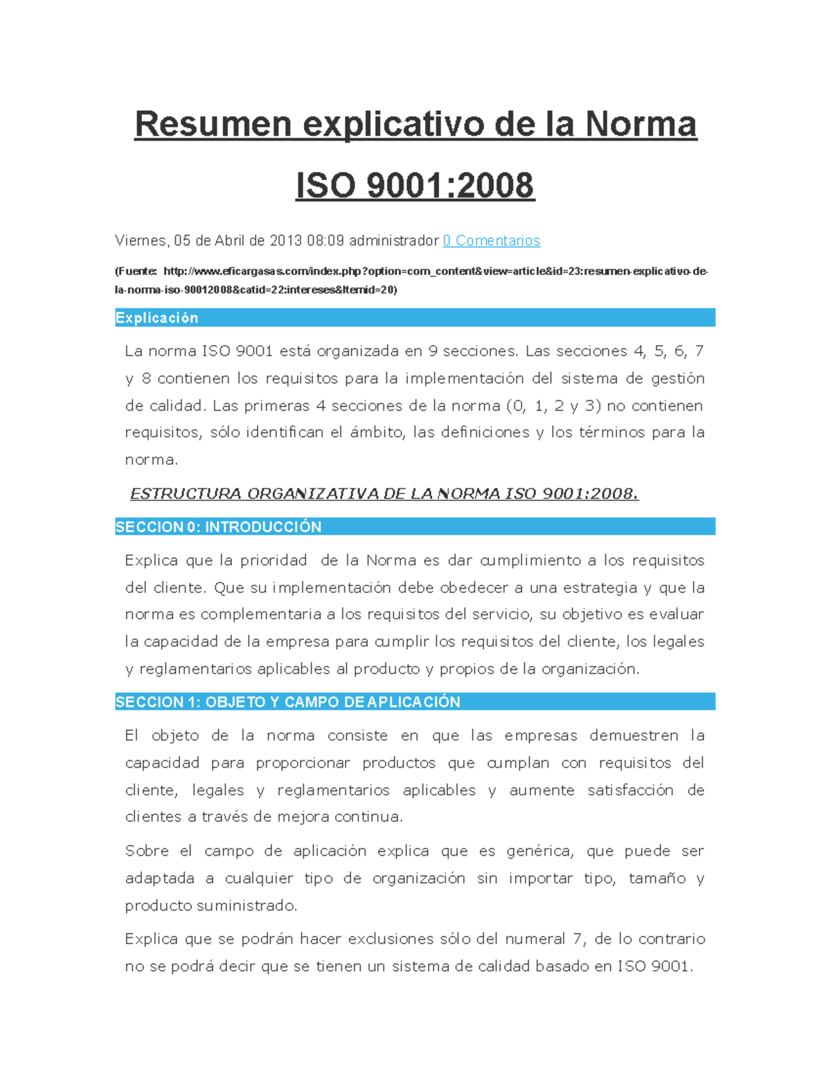 Resumen de la Norma ISO 9001: Requisitos y Estructura (ISO-9001) - Studocu