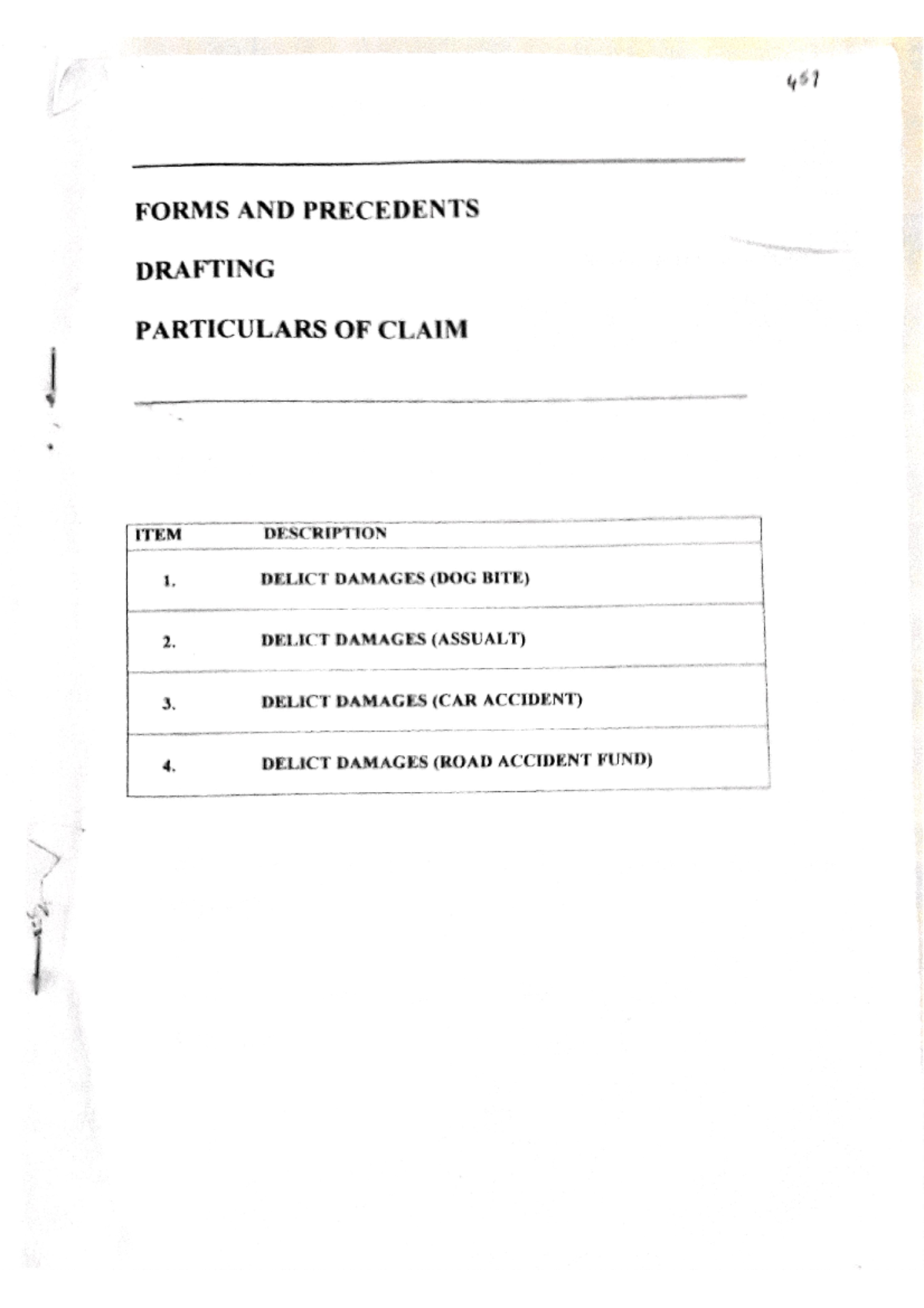 Civil Procedure 2001: Drafting Particulars of Claim for Delict Damages ...