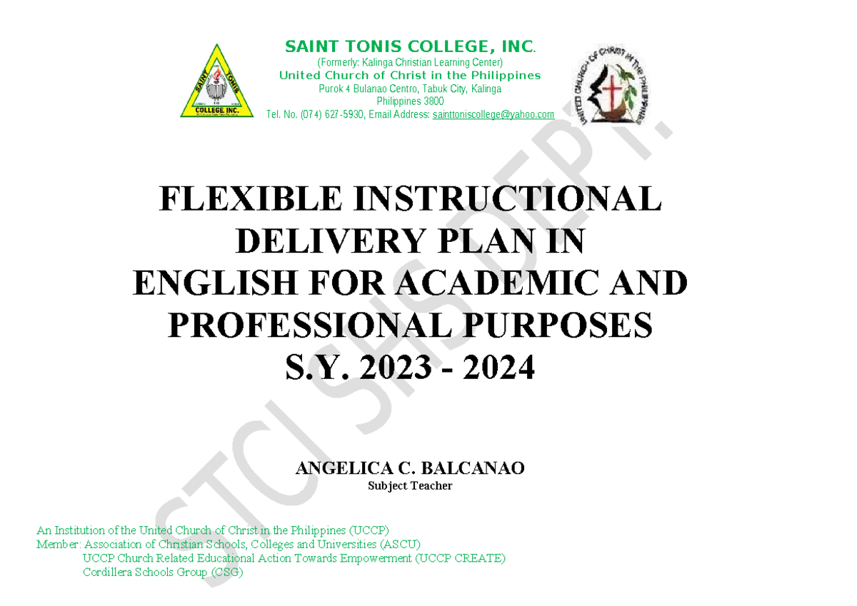 FIDP in English for Academic and Professional Purposes S.Y. 2023-2024 ...