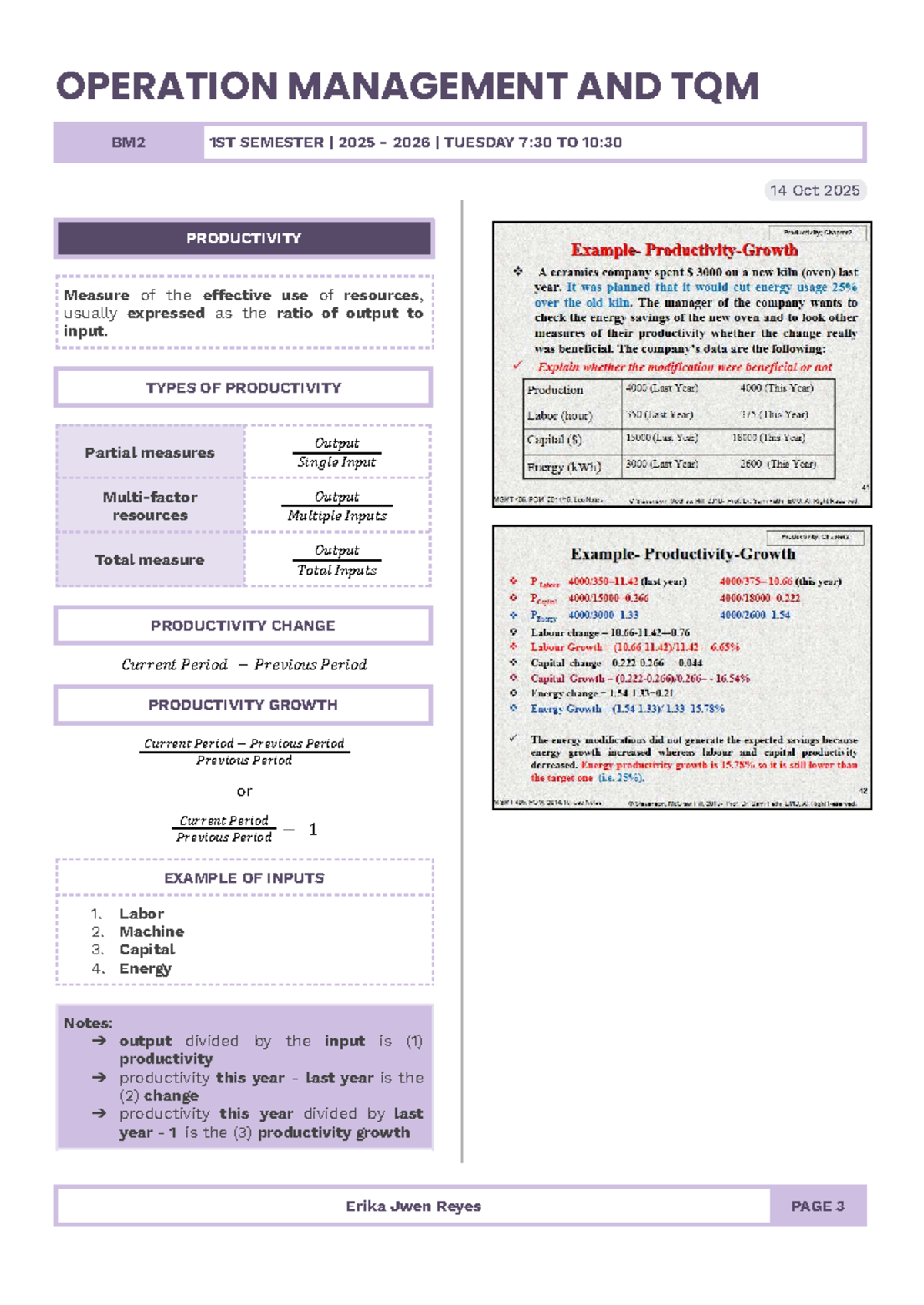 Productivity Overview - BM2 1st Semester 2025-2026 - Studocu