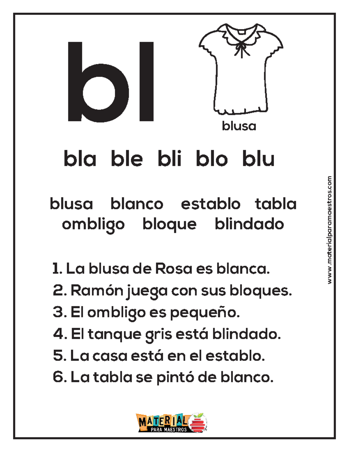 Hojas de Lectura de Sílabas Trabadas para el Aprendizaje de Español ...