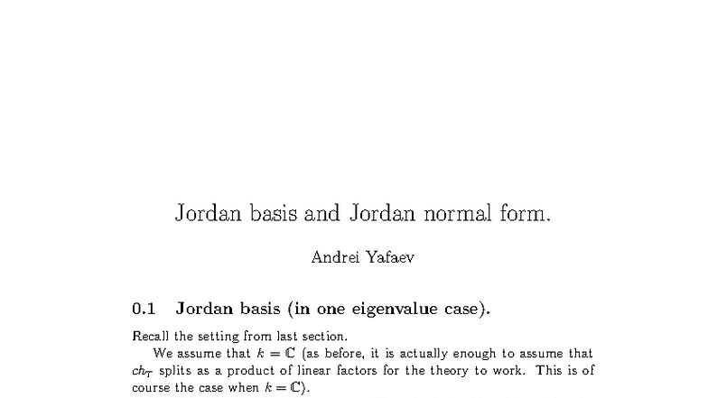 Jordan Normal Form and Jordan Basis Analysis (MATH 301) - Studocu