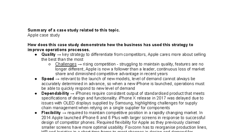 Apple Case Study (BUS 101) - Analyzing Performance Objectives - Studocu