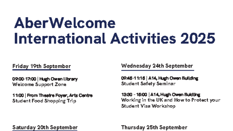 Aber Welcome International Activities 2025: Schedule & Events - Studocu