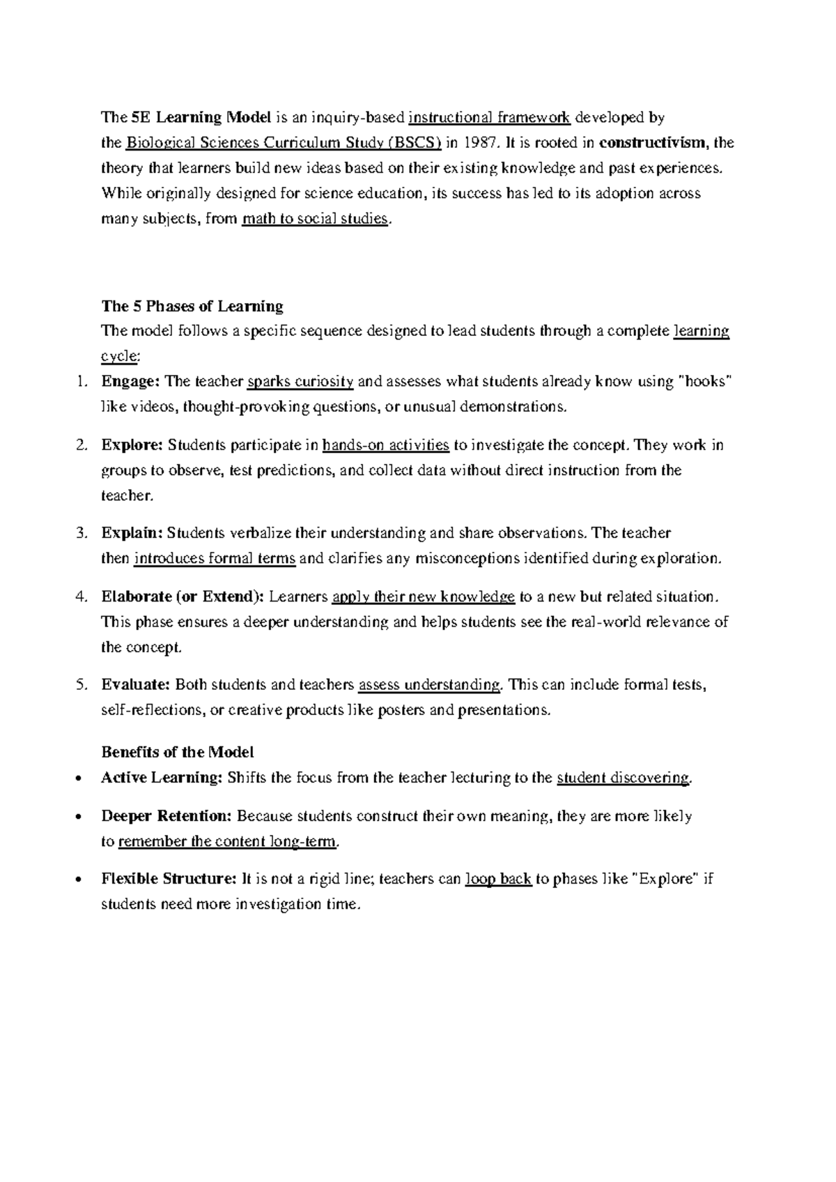 5E Learning Model: Engaging Students in English Grade 7 - Studocu
