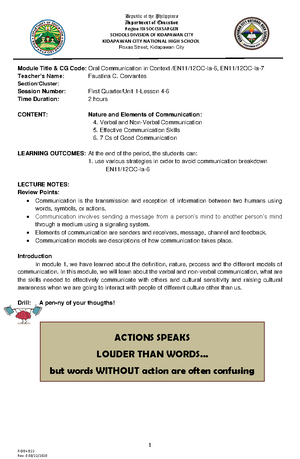 Work immersion reflection - Republic of the Philippines Department of ...