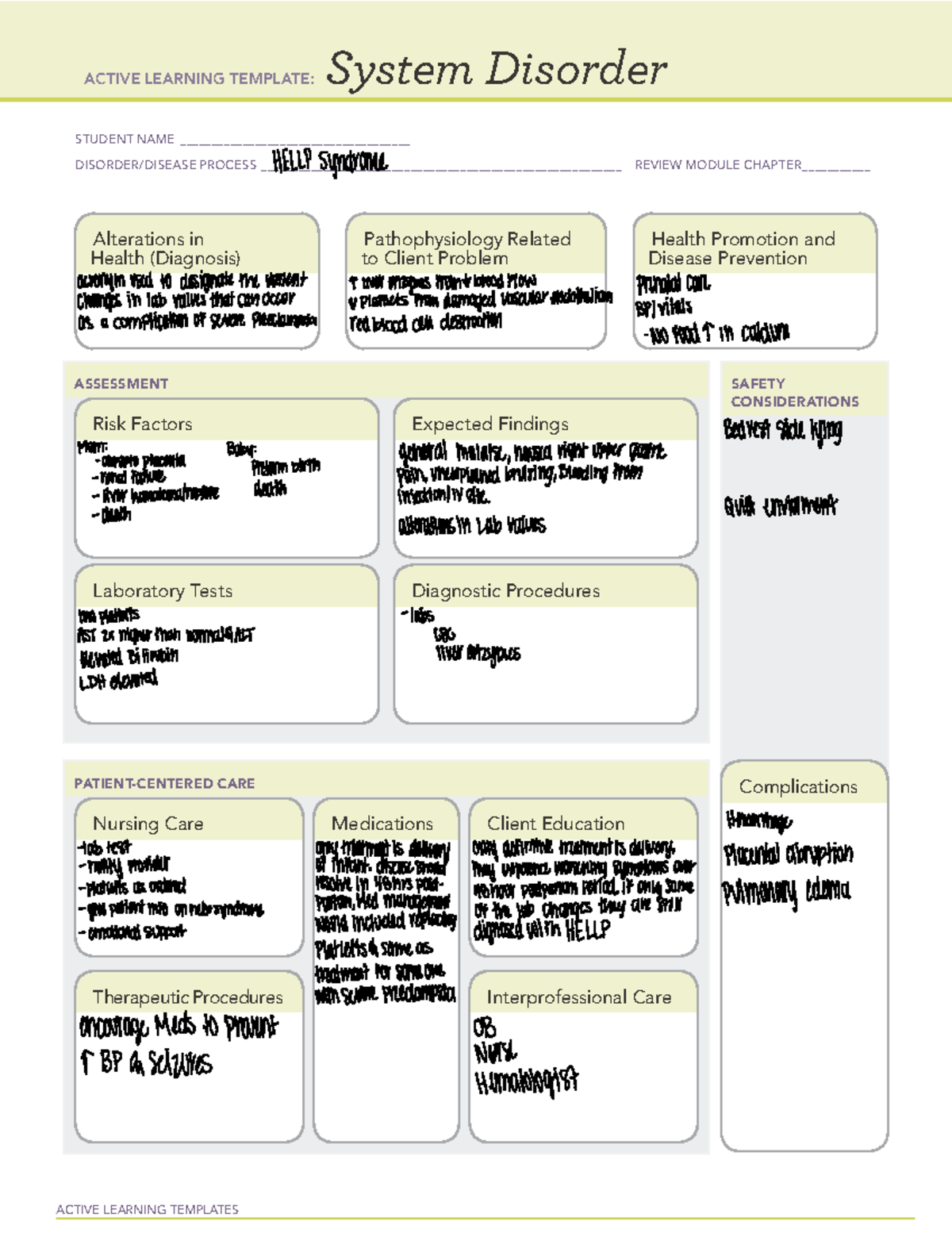 Hellp Syndrome ️ ️ ️ ️ - ACTIVE LEARNING TEMPLATES System Disorder ...
