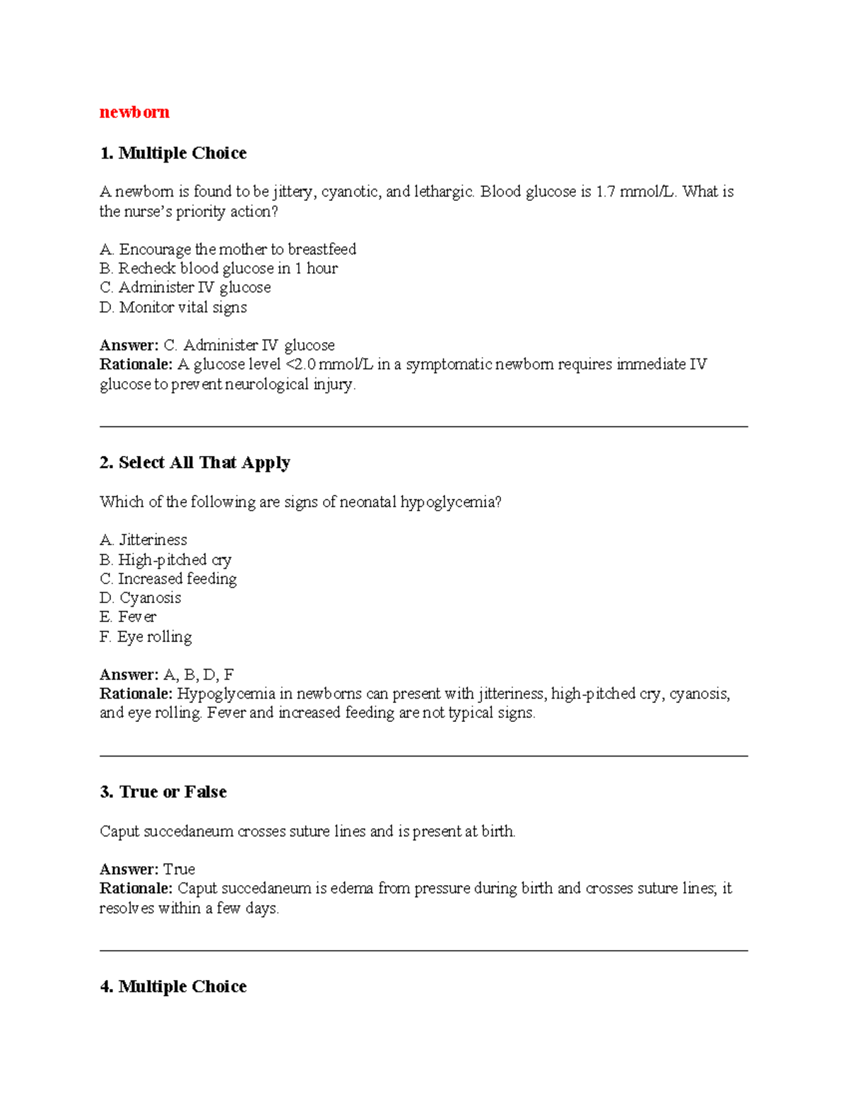 330 OBS Midterm: Newborn Assessment and Care Guidelines - Studocu