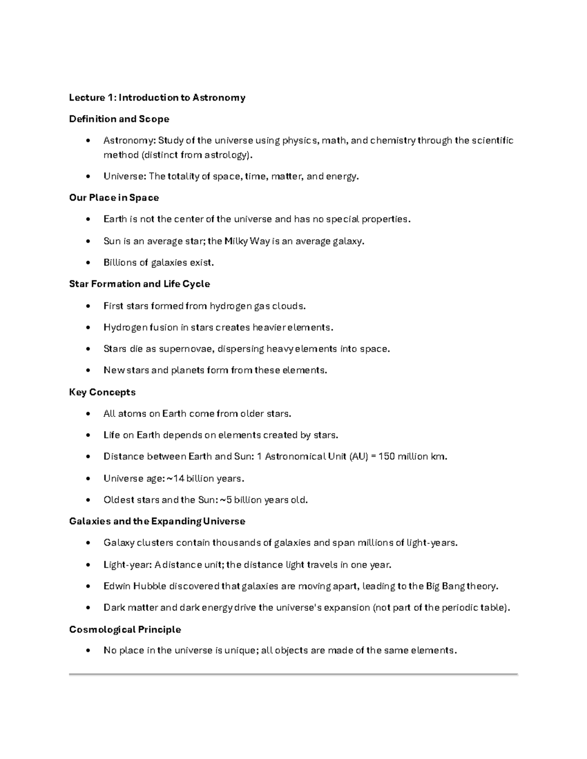 PHYS1902 - Lecture Notes: Introduction to Astronomy and Key Concepts ...