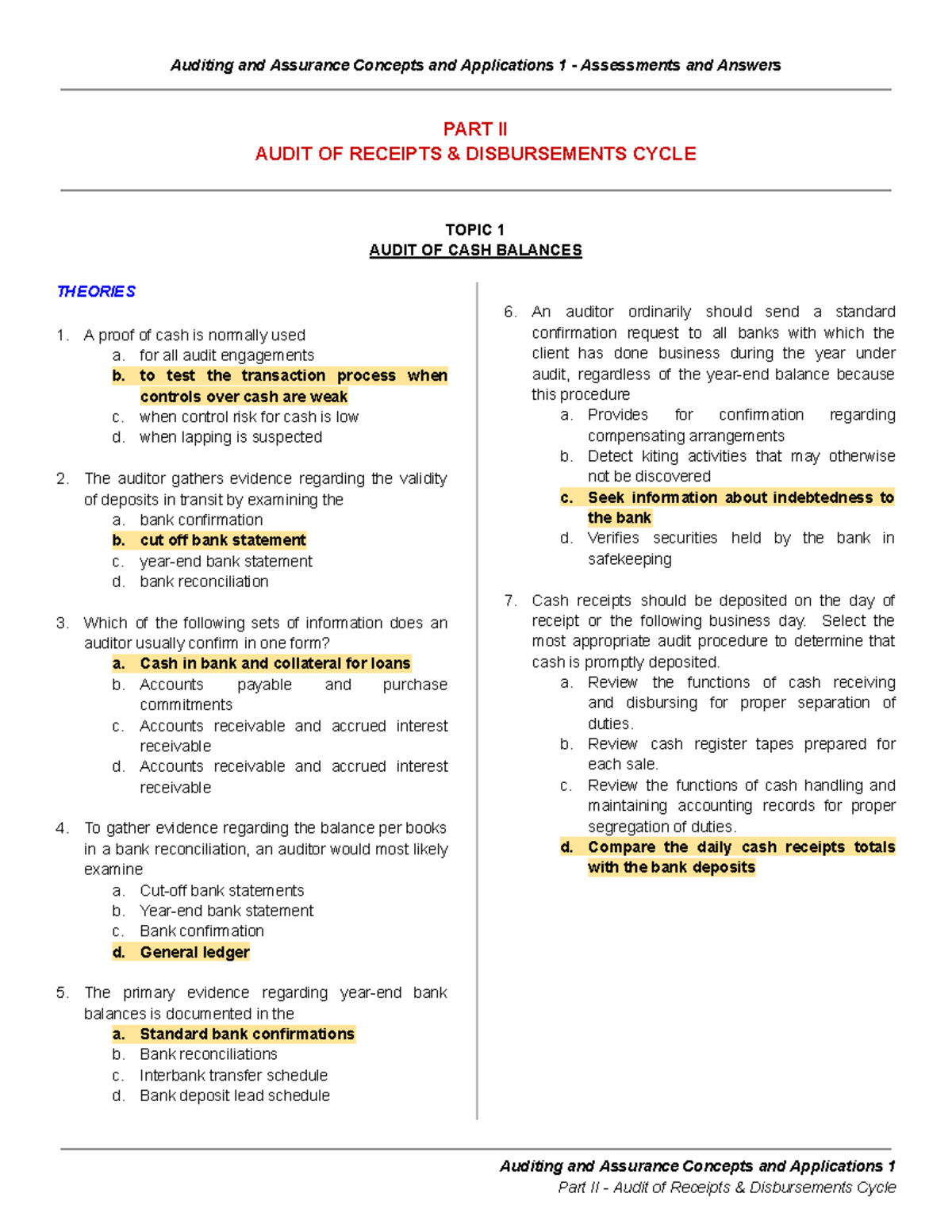 AACA 1 Part 2 - Audit of Receipts & Disbursements Concepts - Studocu